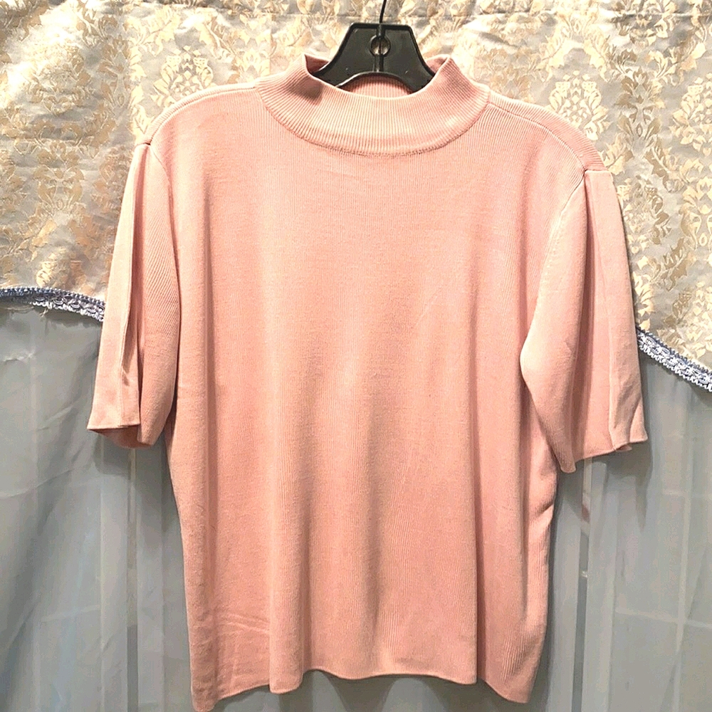 Silk Evelyn & Arthur Pink Turtleneck Top Sz L - Gem